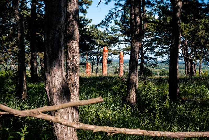 Real Pagan Altar in the Forest with Idols in Summer Light. Stock Image ...