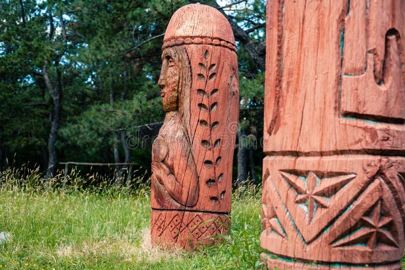 Real Pagan Altar in the Forest with Idols in Summer Light. Stock Image ...