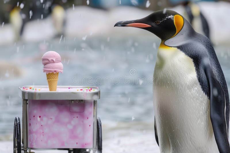 Real Penguin Peering at Ice Cream Cart in Zoo Setting Stock Image ...