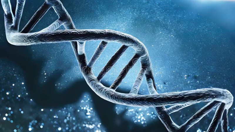 Real Photo DNA Helix Structure on Blue Background Under Microscope ...