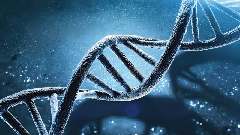 Real Photo DNA Helix Structure on Blue Background Under Microscope ...