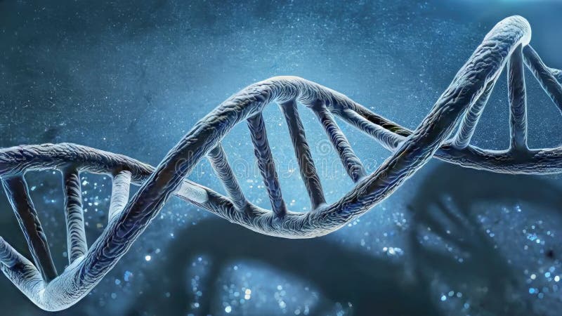 Real Photo DNA Helix Structure on Blue Background Under Microscope ...