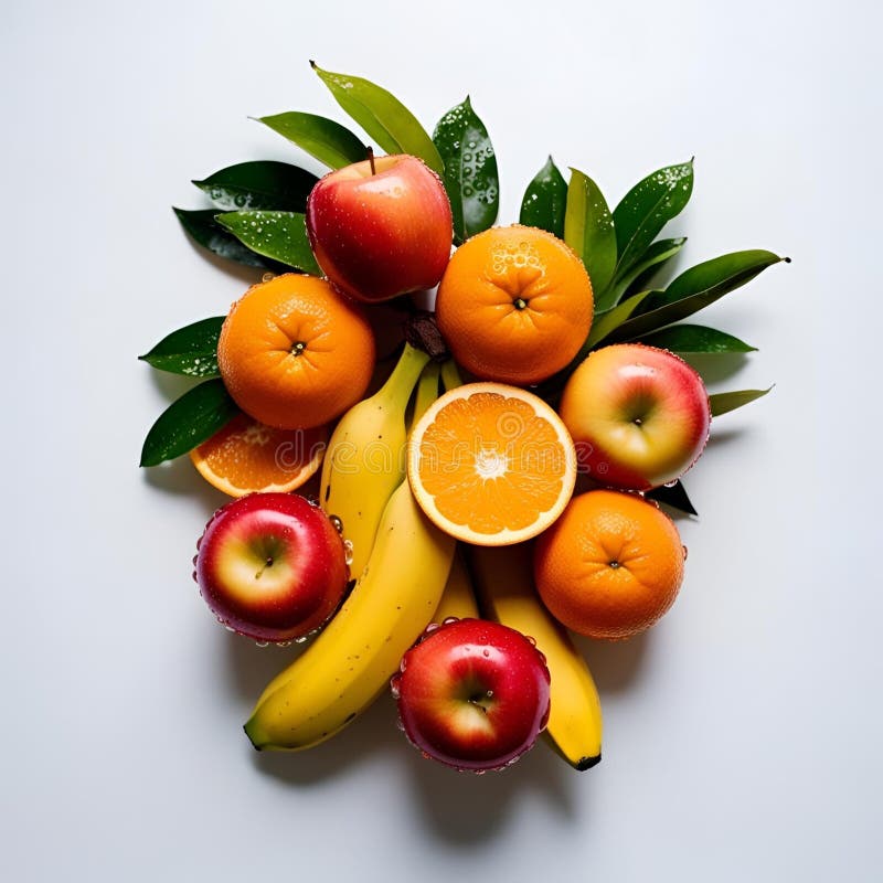 A Real Photo of a Group Fruits on a White Surface Stock Illustration ...