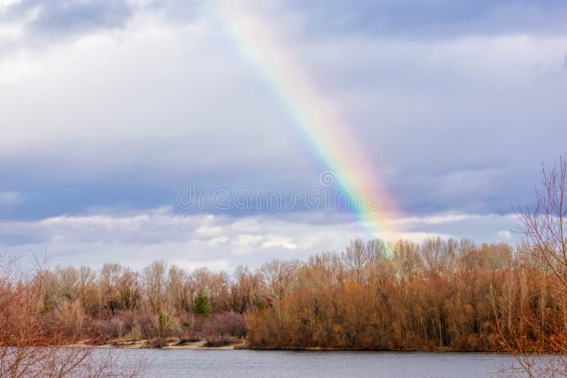 Real Rainbow in the Cloudy Sky Stock Photo - Image of atmosphere, color ...