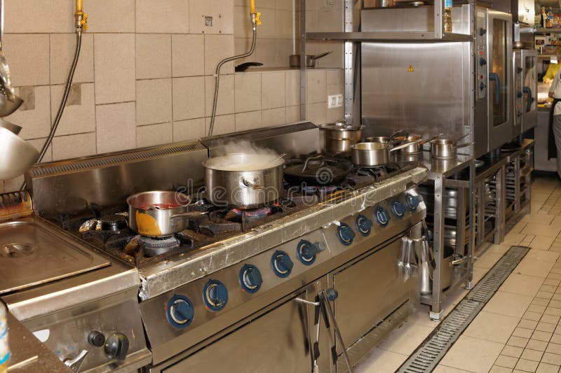 Real Kitchen of a Restaurant Stock Photo - Image of boiling ...
