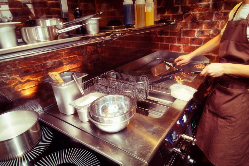 Real Kitchen of a Restaurant Stock Photo - Image of boiling ...
