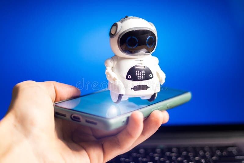 Real Robot on Virtual Screen Online System. Digital Chatbot, Chat GPT ...