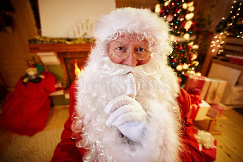 Real Santa Claus Gesturing Shhh Stock Photo - Image of celebrate, humor ...