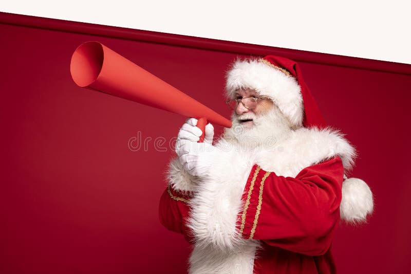 Real Santa Claus with Red Megaphone Stock Image - Image of holiday ...