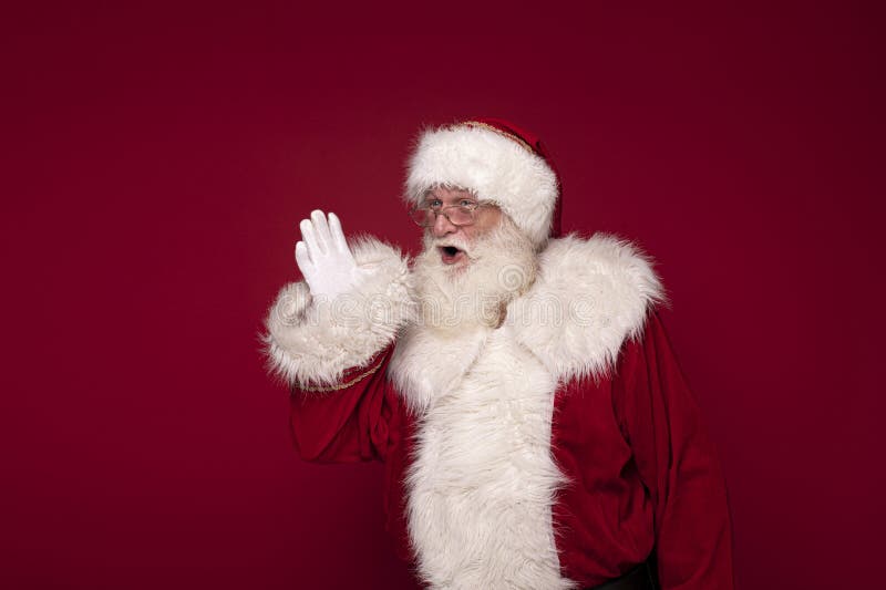 Real Santa Claus in Protection Face Mask Showing Stop Sign by Hand ...