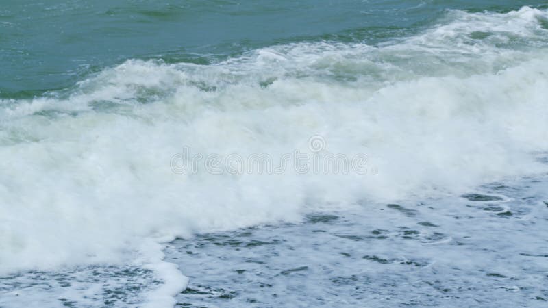 Element of Nature. White Wave Bubble Hits Fine Beach. Cinematic ...