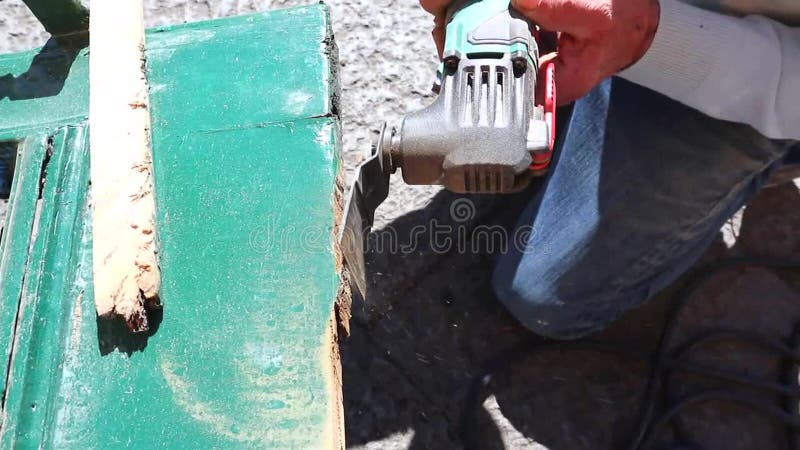 Real Time Footage for Grinding Machine. Carpenter Cutting Wood Using ...