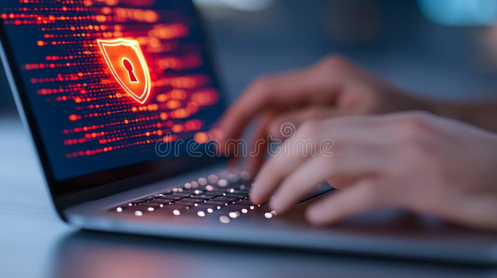 Real Time Network Security Visualization with a Red Shield Icon on a ...