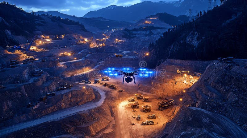 Real-time Scanning of a Mining Site by a Mining Drone, Projecting Blue ...