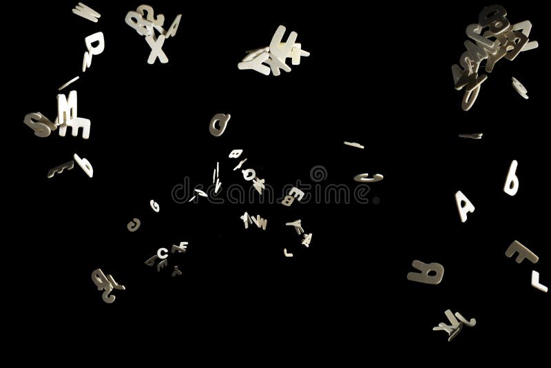 Real Wood Letters Flying Away Isolated on Black Background Stock ...