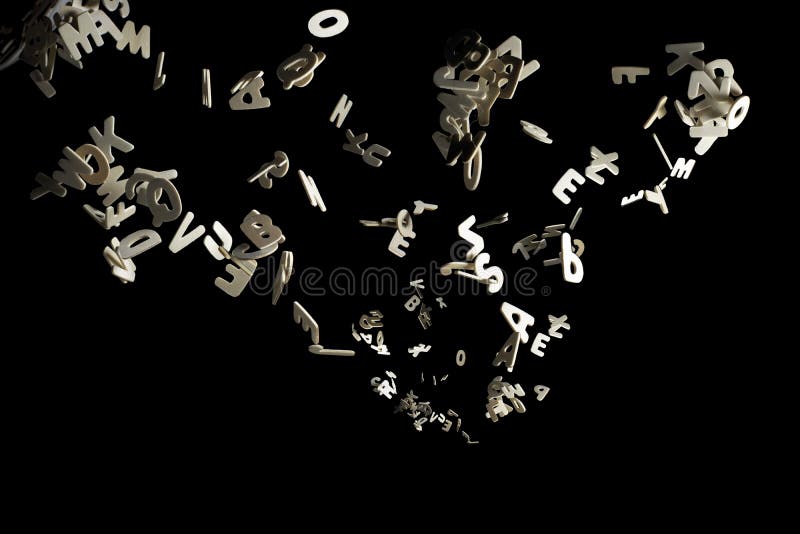 Real Wood Letters Flying Away Isolated on Black Background Stock ...