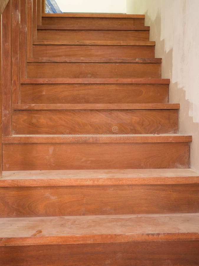 Real Wood stairway in home stock photo. Image of wall - 69048148