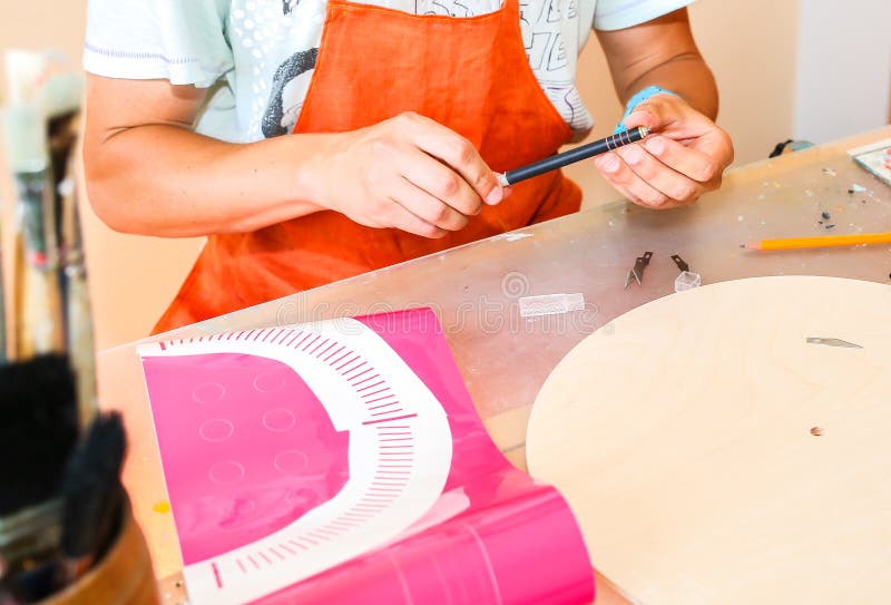 Real Work Studio of the Painter. Man is Creating Picture. Artist ...