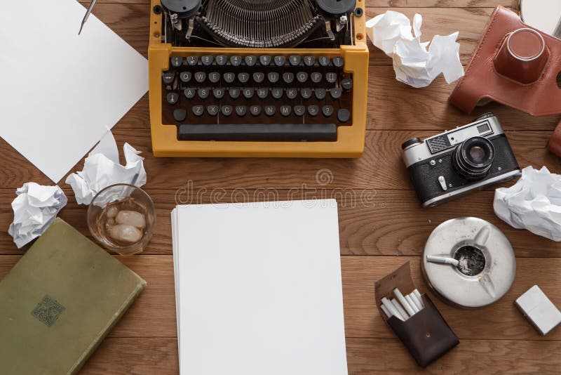 Real writer`s table stock image. Image of ideas, keyboard - 84513807