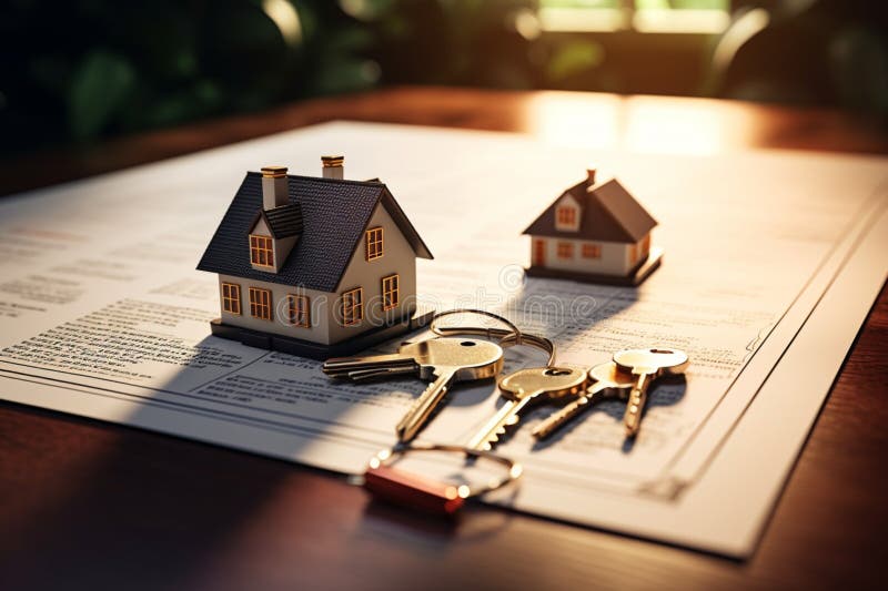 Realestate Concept with Keys, House Model, and Contract Paper Stock Illustration - Illustration ...