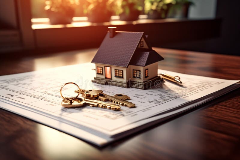 Realestate Workspace Keys, House Model, and Contract on Table Stock ...