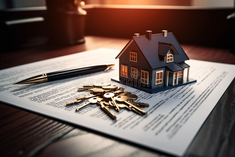 Realestate Workspace Keys, House Model, and Contract on Table Stock ...