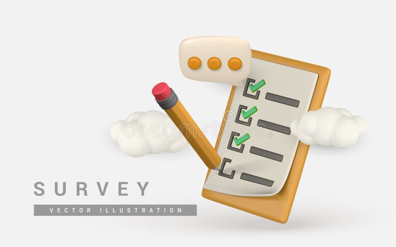Realistic 3d Check List on Clipboard with Pencil, Cloud, Message ...