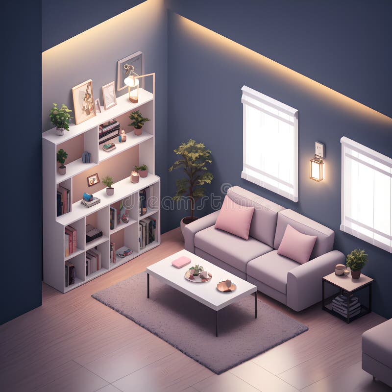 Realistic 3D Isometric View Livingroom Interior, AI Generated Image ...