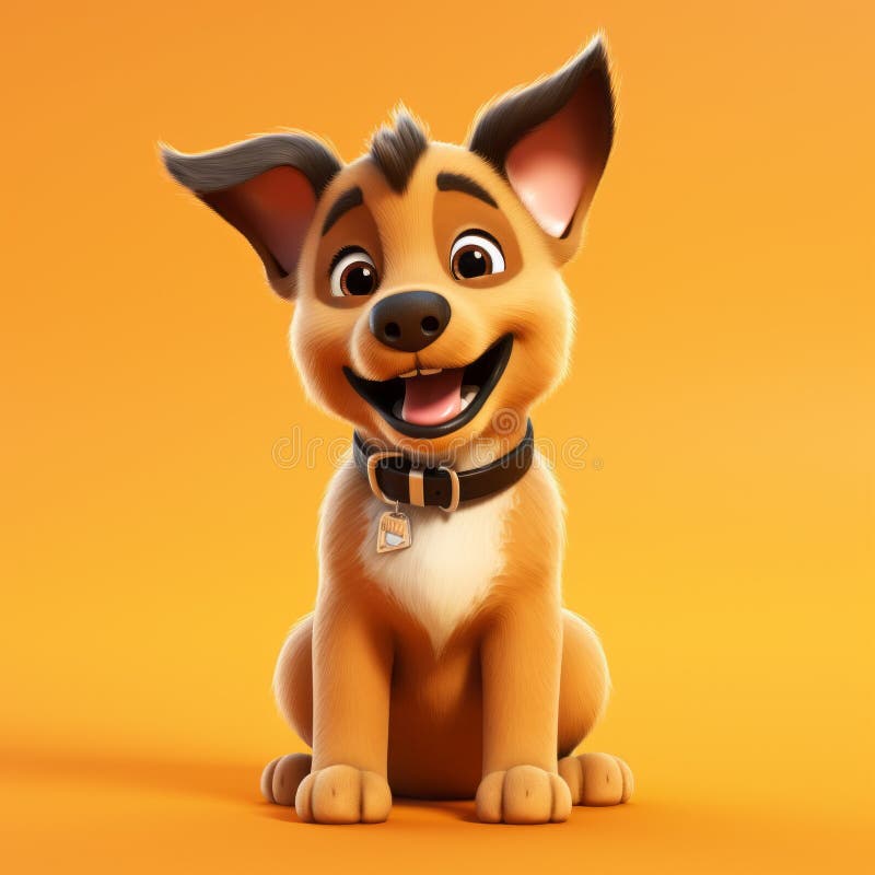 Realistic 3d Render of Cute Baby German Shepherd on Orange Background ...