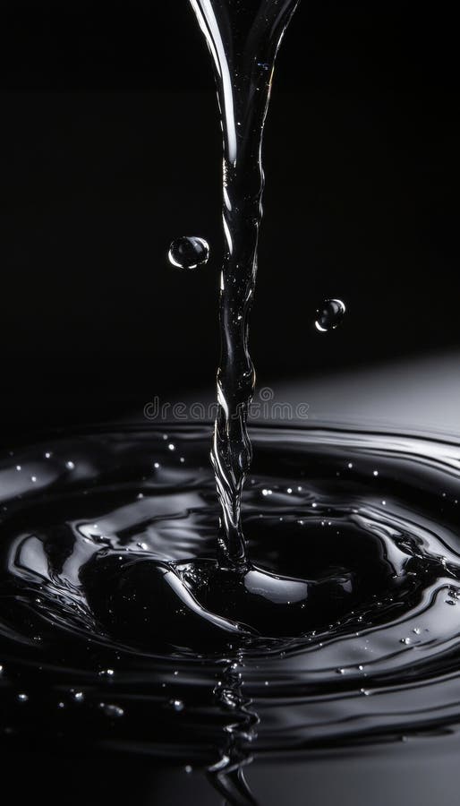 Realistic Abstract Image of Black Liquid Pooling on Dark Background ...