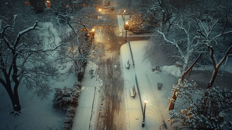 Realistic Aerial View of Snow Covered Sidewalk in Even Lighting for a ...