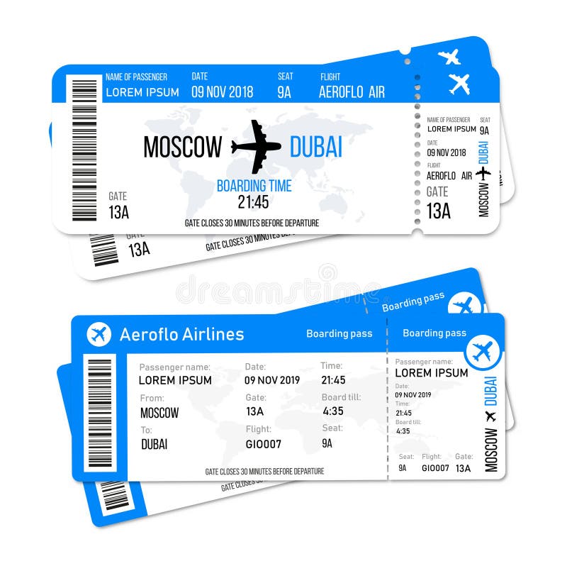 Realistic Airline Ticket Design with Passenger Name. Vector ...