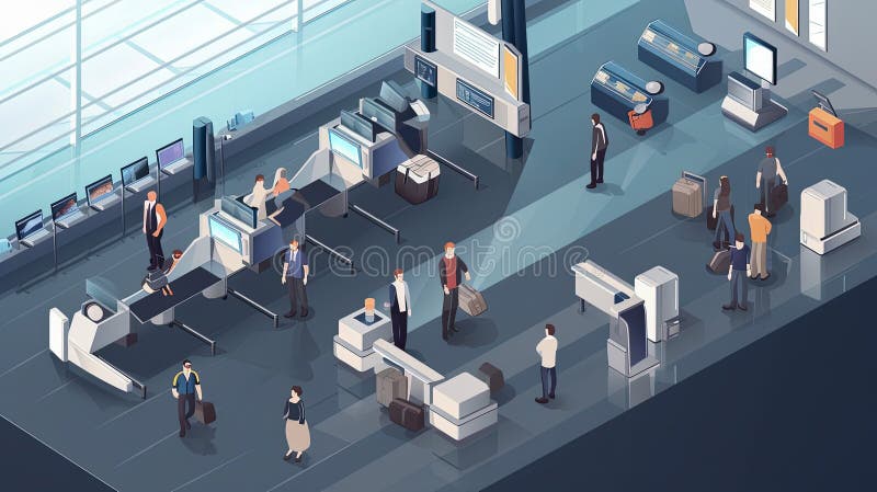 Realistic Airport and Passengers Getting Their Check-in in Progress ...