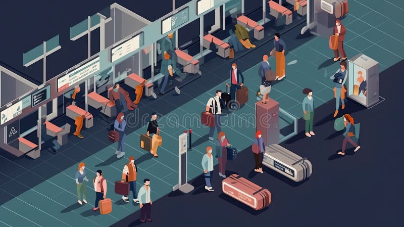 Realistic Airport and Passengers Getting Their Check-in in Progress ...