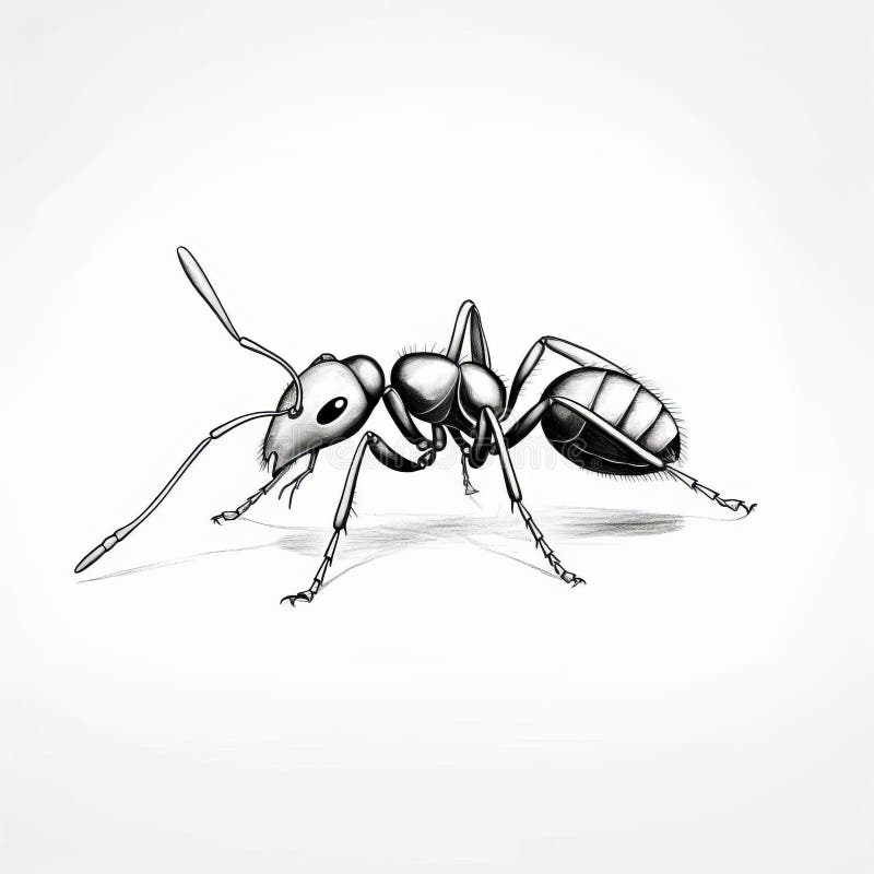 Realistic Anamorphic Art: Black and White Ant Vector Drawing Stock ...