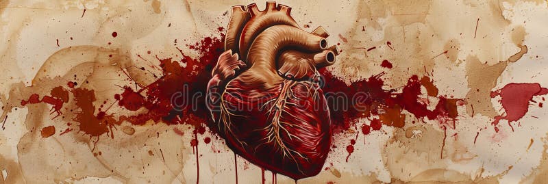 Realistic Anatomical Heart on Abstract Background with Blood Splatters ...
