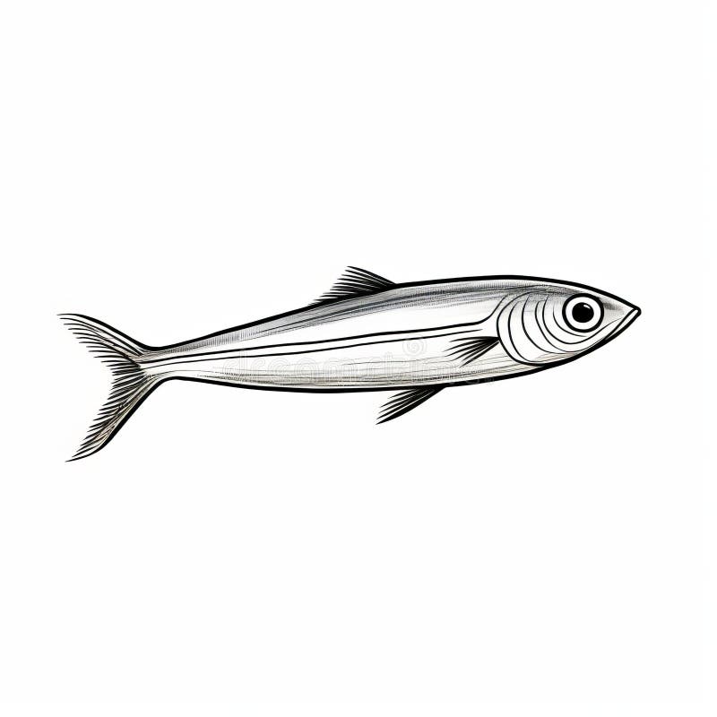 Sleek Metallic Fish Sketch Drawing - Minimalist Grocery Art Stock ...