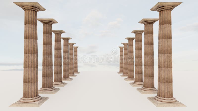 Realistic Ancient Antique Columns. 3D Rendering. Image with Perspective ...