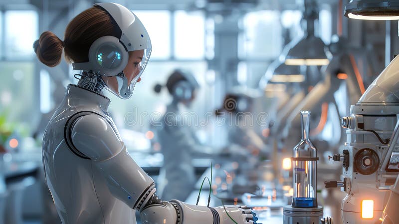 Realistic Android Students Participating in a Science Experiment ...