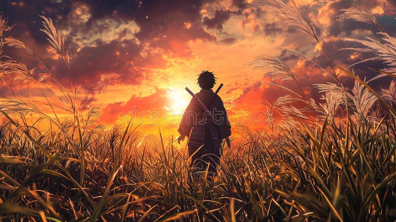 Samurai Standing Sunset Grass Stock Photos - Free & Royalty-Free Stock ...