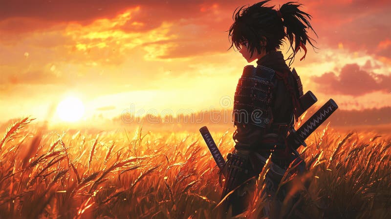 Samurai Standing Sunset Grass Stock Photos - Free & Royalty-Free Stock ...