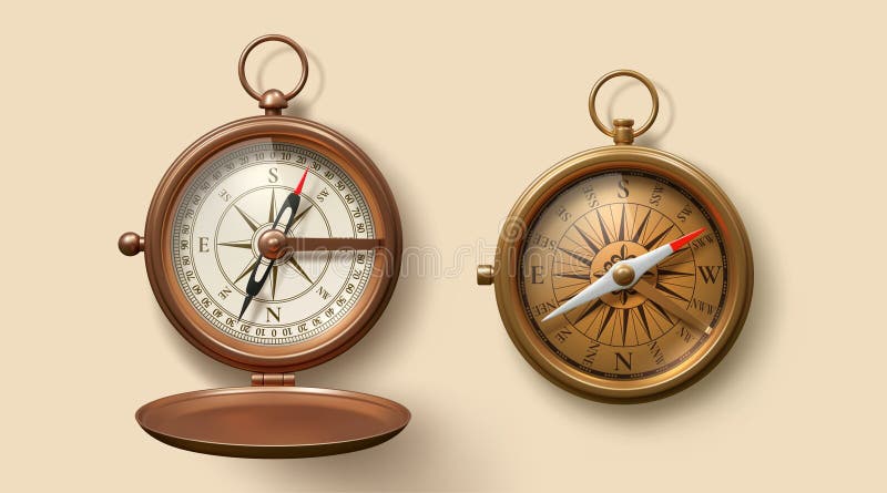 Realistic Antique Nautical Compass with Wind Rose Stock Illustration ...