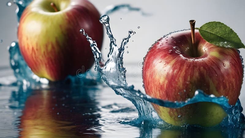 Realistic Apple Splash and Fruit Stock Illustration - Illustration of ...