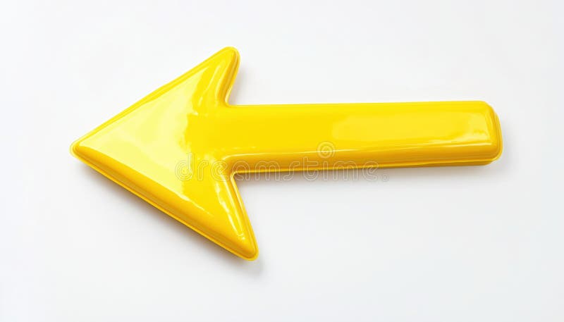 Realistic Arrow Pointing Left in Yellow Plastic on White Background ...