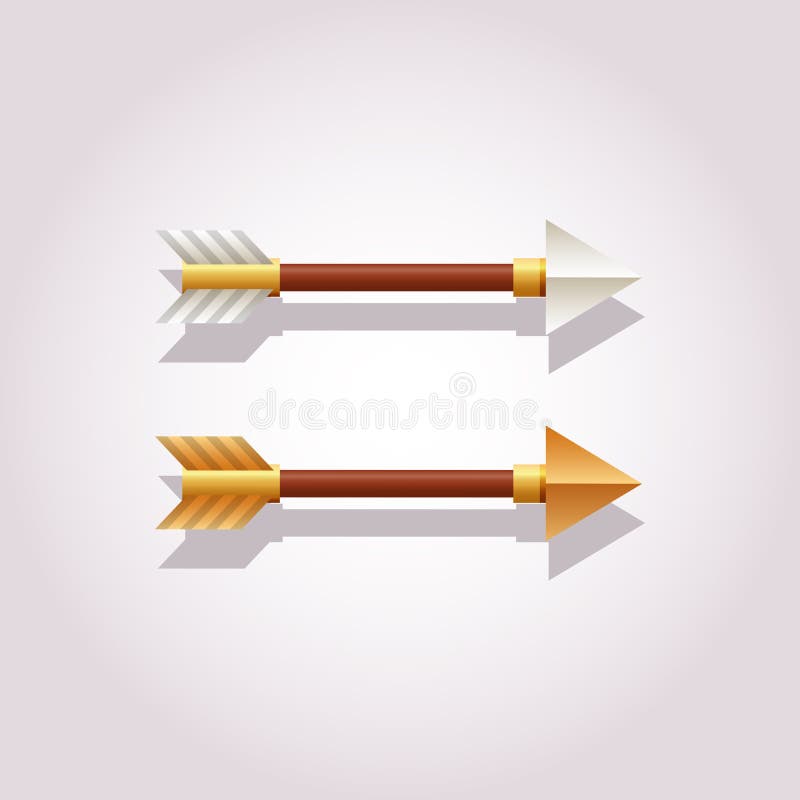 Realistic Arrows in Two Colors Silver and Gold. Elements for Game, Web ...