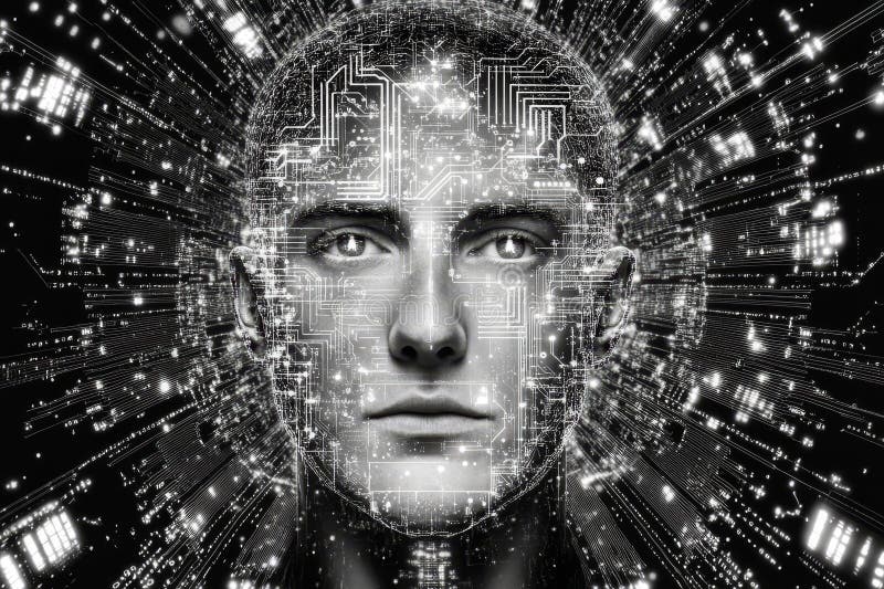 Realistic Artificial Intelligence, Computer Head with Mind Connections ...