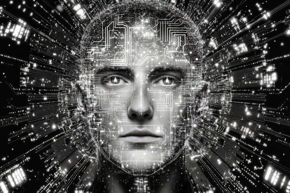Realistic Artificial Intelligence, Computer Head with Mind Connections ...