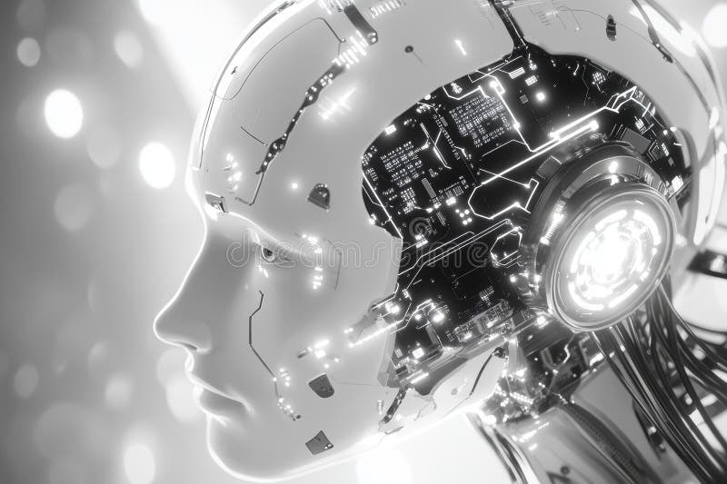 Realistic Artificial Intelligence, Computer Head with Mind Connections ...