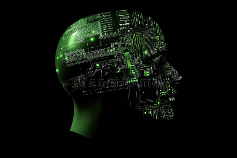 Realistic Artificial Intelligence, Computer Head with Mind Connections ...