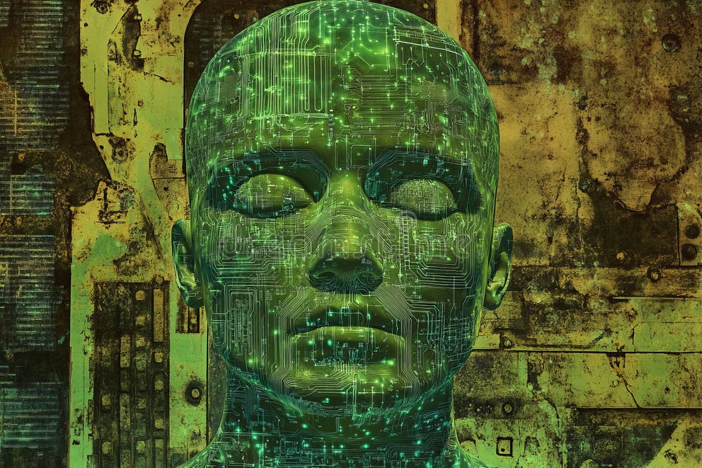 Realistic Artificial Intelligence, Computer Head with Mind Connections ...